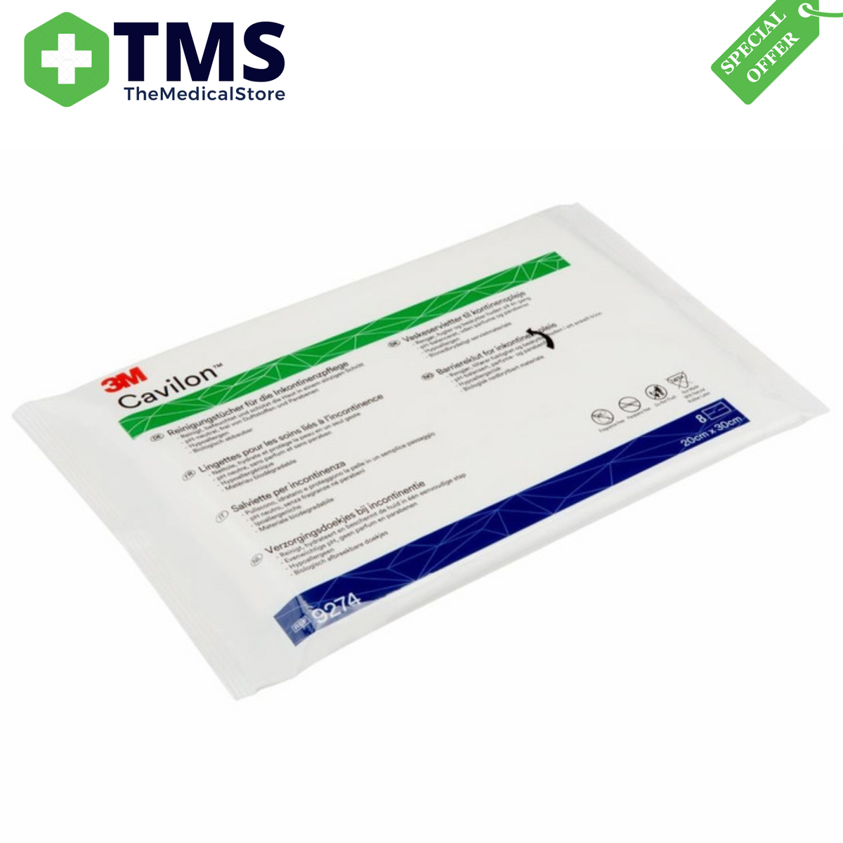 3M Cavilon Continence Care Wipes 20cm x 30cm - Pack of 8 - (9274 ...